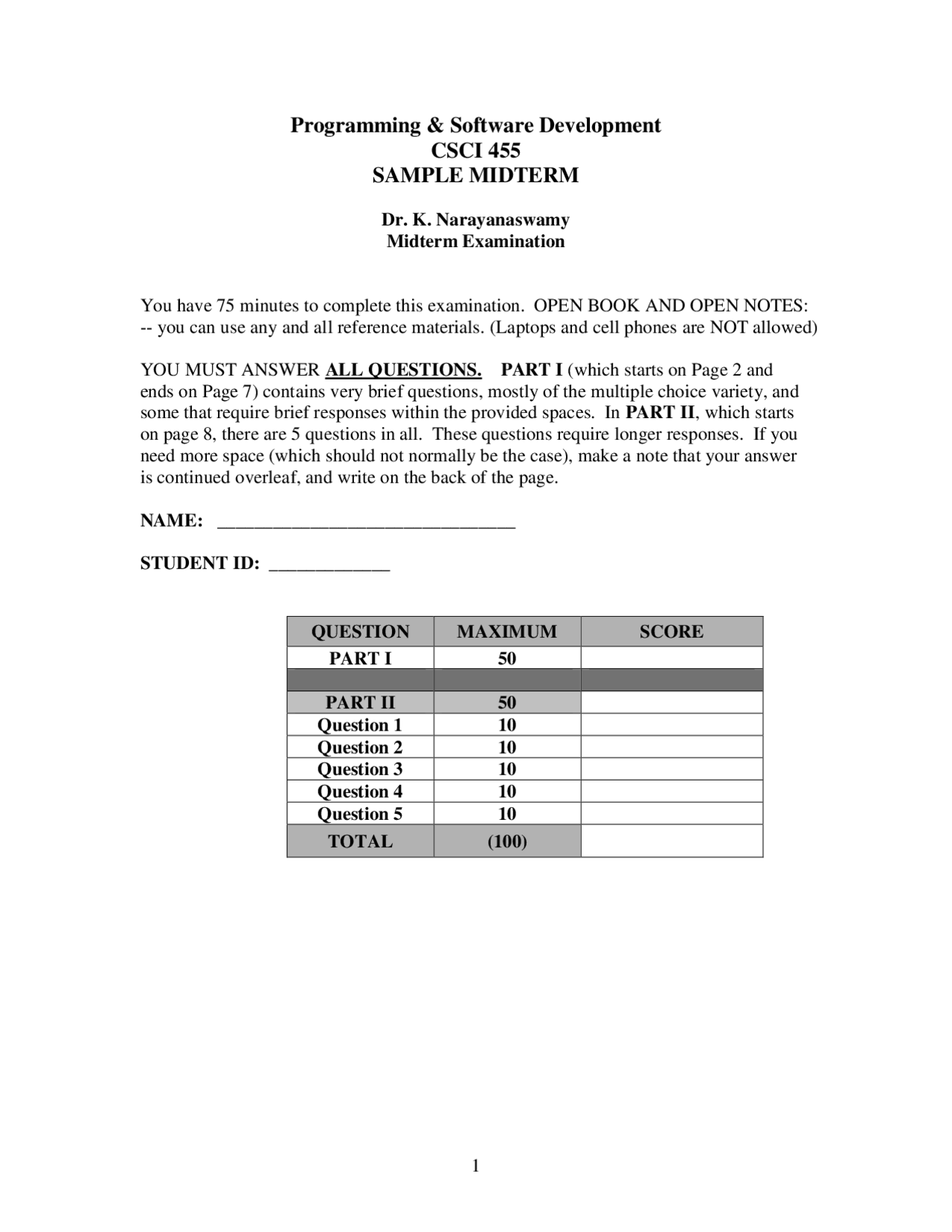 Sample Midterm Exam Questions For Programming And Software Development