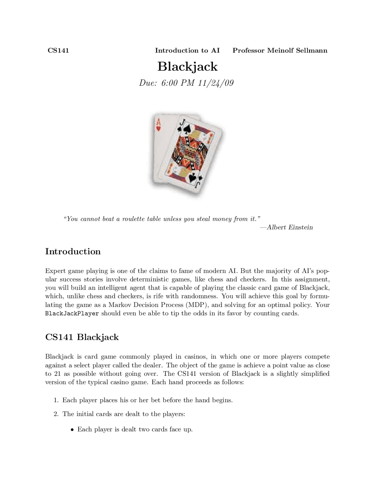 Blackjack Introduction To Artificial Intelligence Project Csci