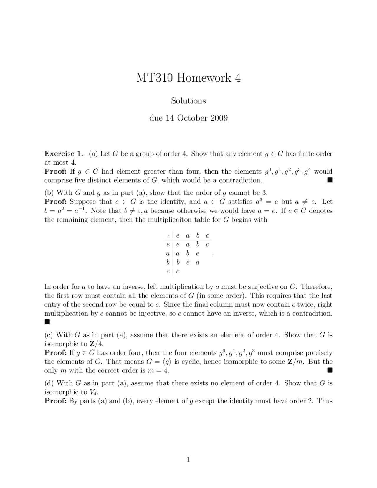 4 Exercises With Solutions On Abstract Algebra Assignment 4 Mt 310