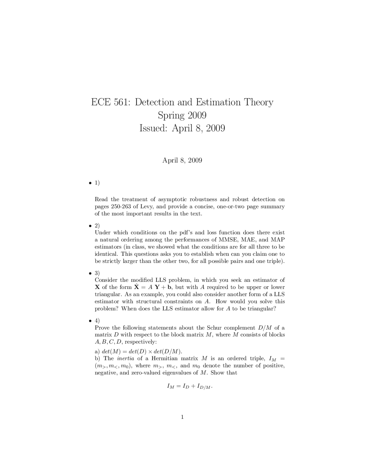 Detection And Estimation Theory Assignment 4 Ece 561 Docsity