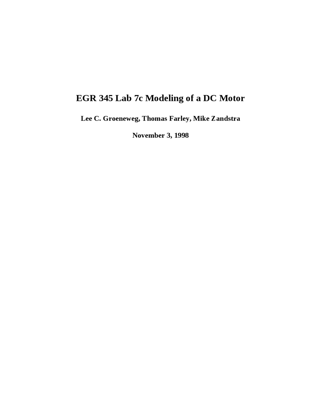 Lab 7c Modeling Of A Dc Motor Egr 345 Docsity