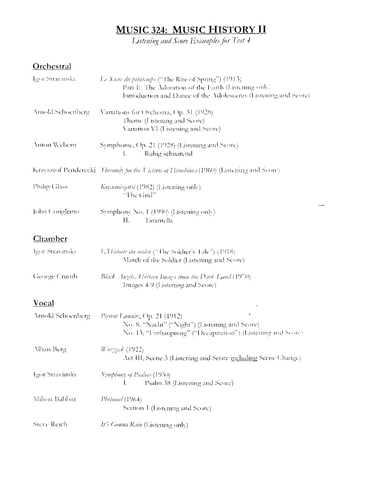Review Sheet for Exam 4 - Music History II | MUS 324 - Docsity