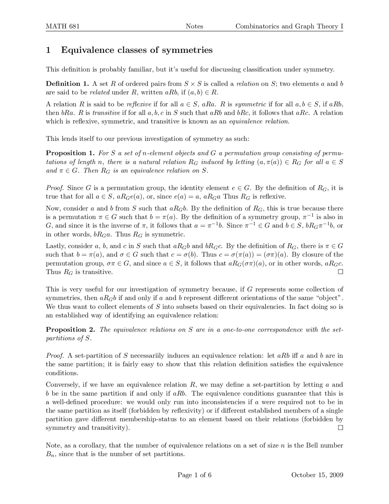 Notes On Equivalence Classes Of Symmetries Math 681 Docsity