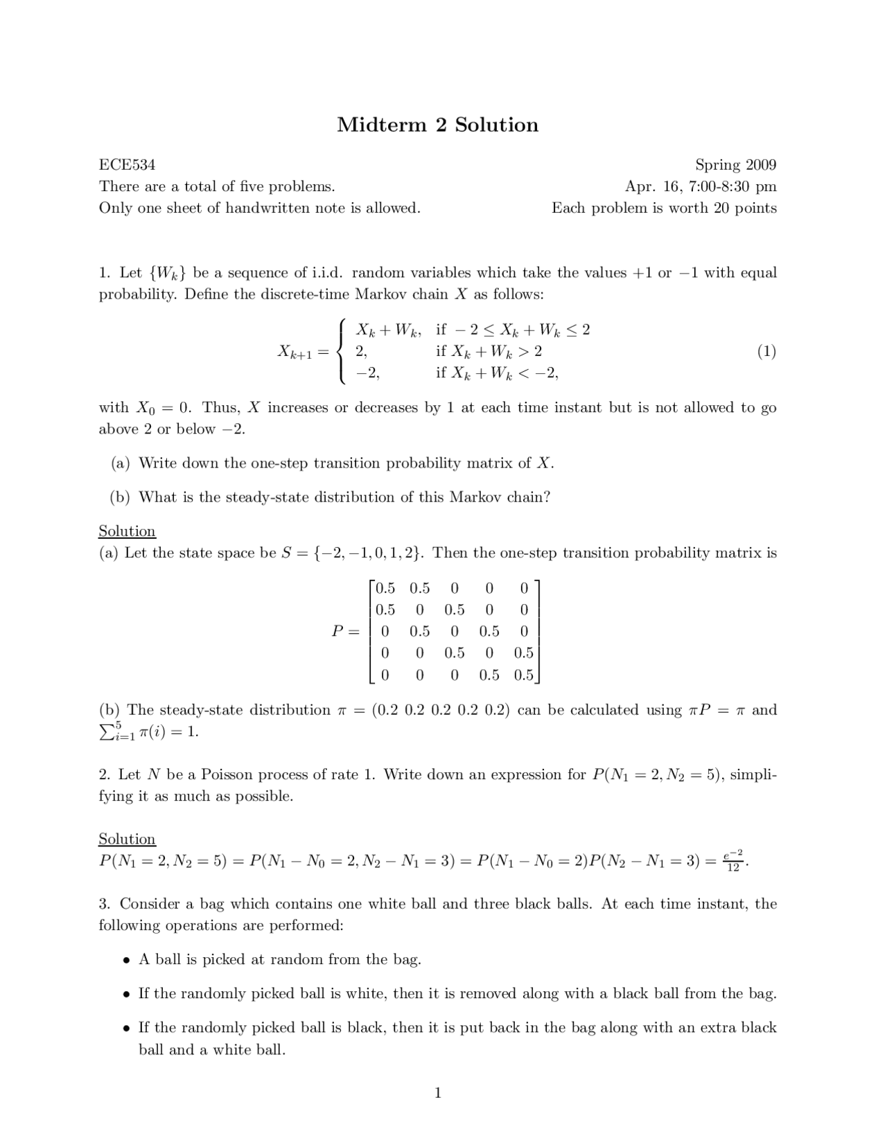 Solutions Midterm Exam 2 Random Processes Ece 534 Exams