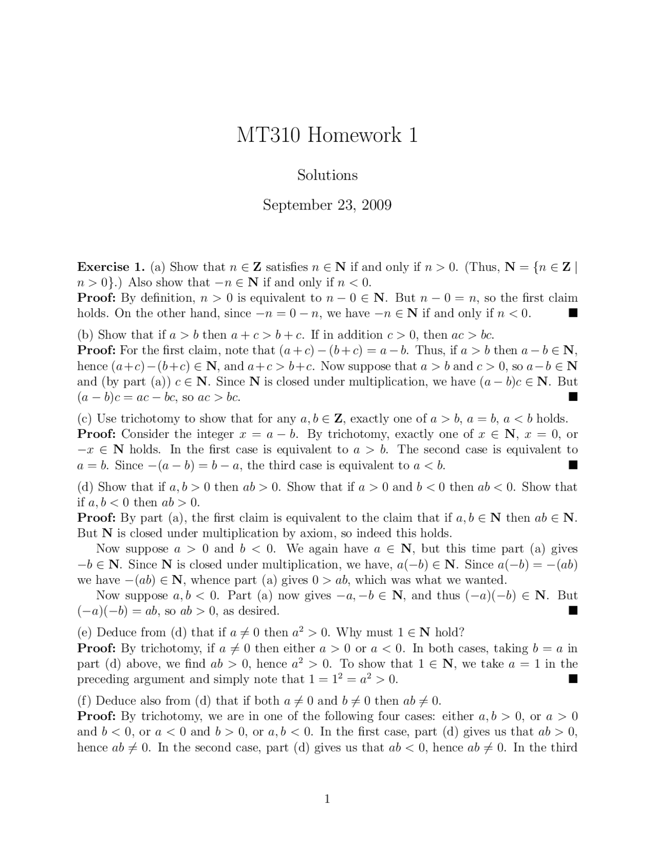 Homework I Solutions Introduction To Abstract Algebra Mt 310 Docsity