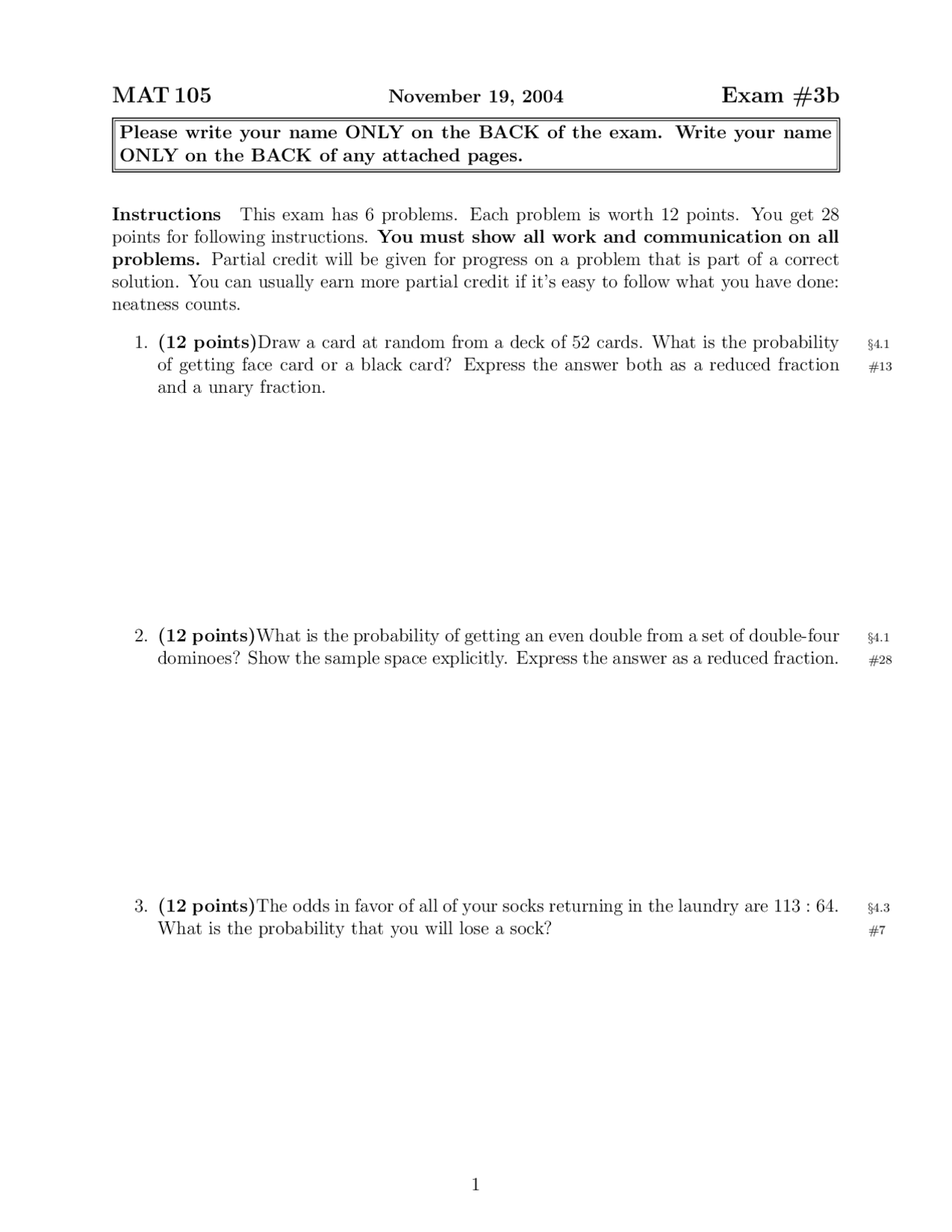 6 Questions For Exam 3 Mathematics With Applications Mat 105 Docsity