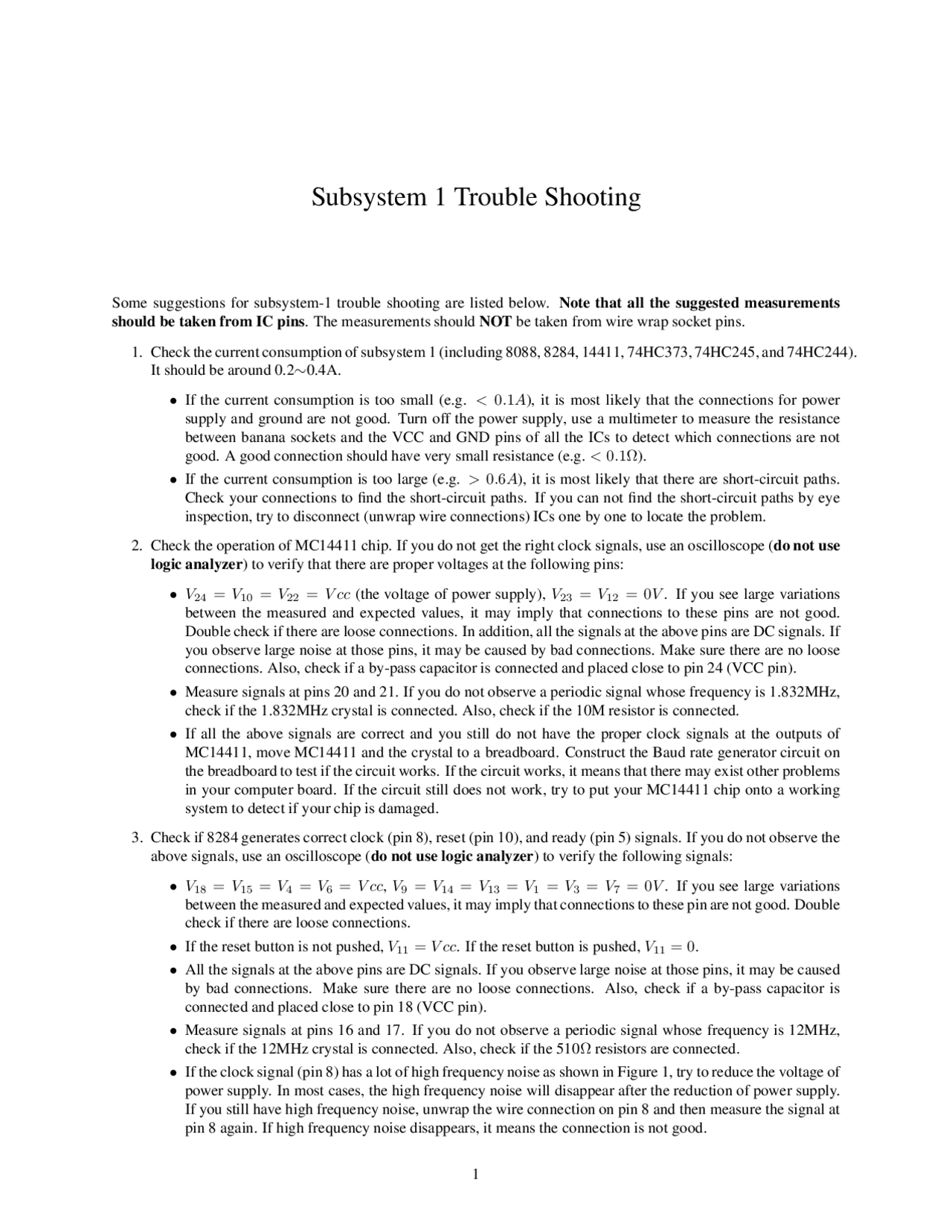 4 Solved Questions on the Troubleshooting in Subsystem | ECE 424 - Docsity