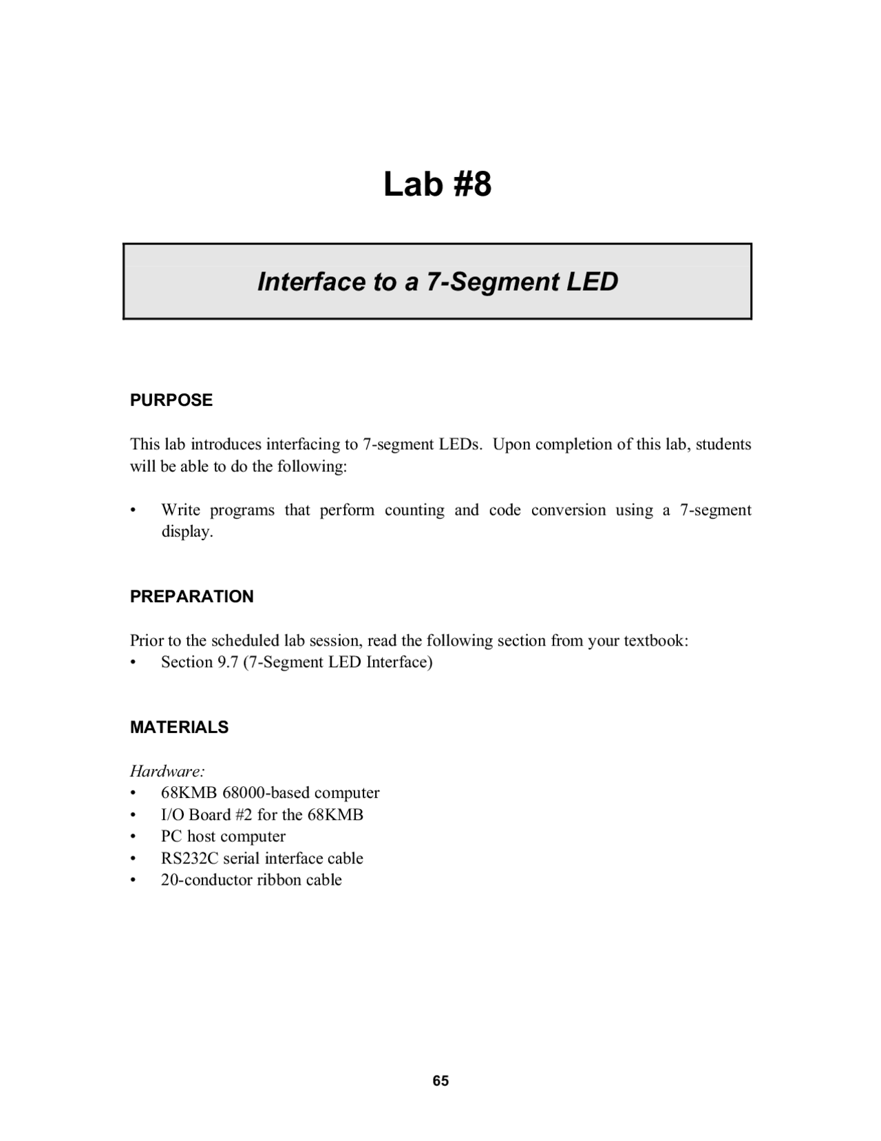 Interface To A 7 Segment Led Lab 8 Csci 305 Docsity