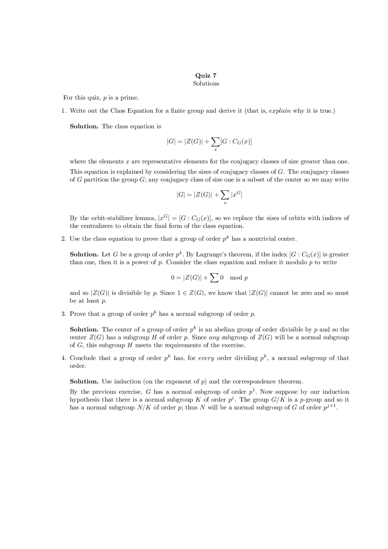 Quiz 7 With Solution For Theory Of Groups Mth 623 Docsity