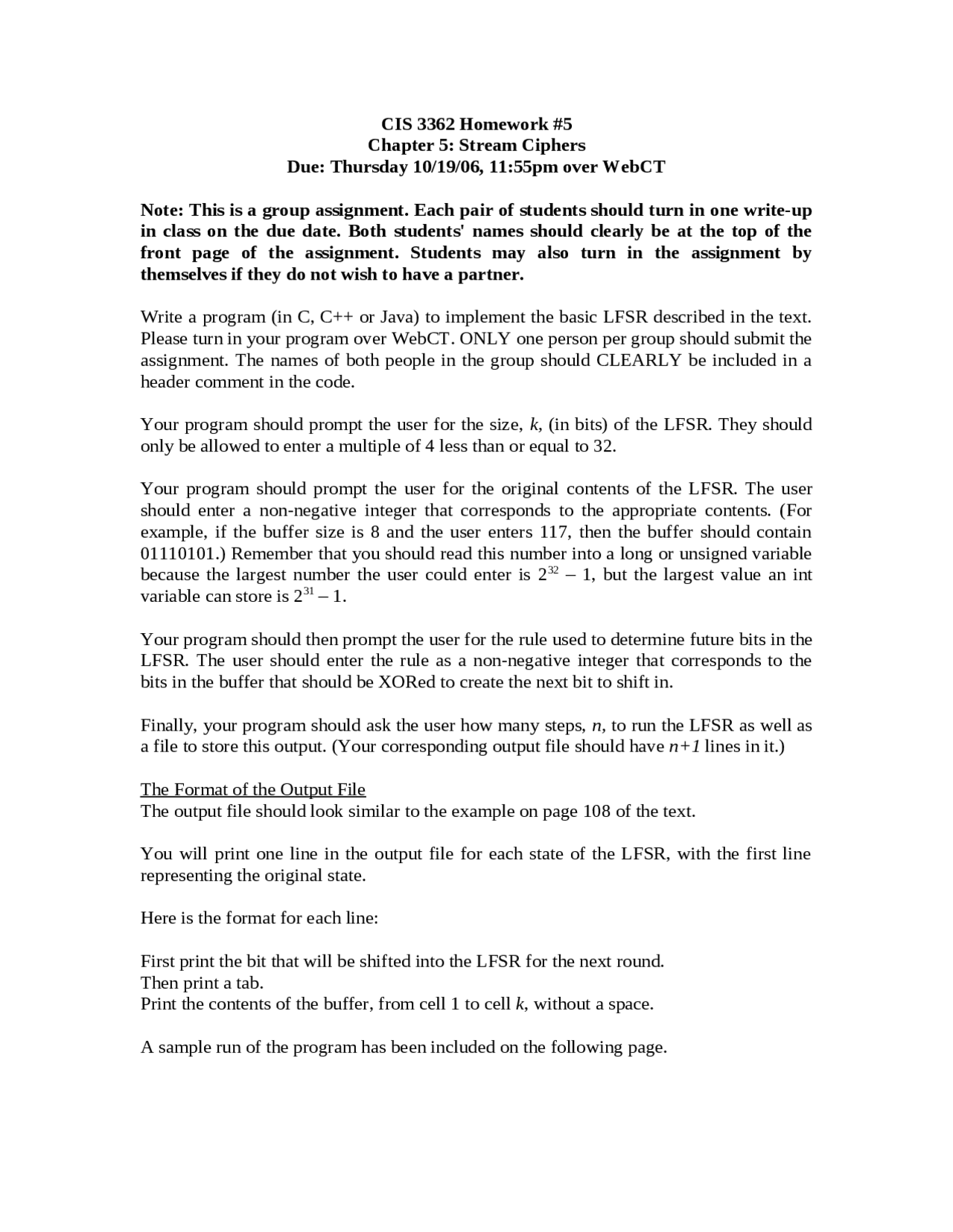 Homework 5 For Stream Ciphers Cryptography And Information Security