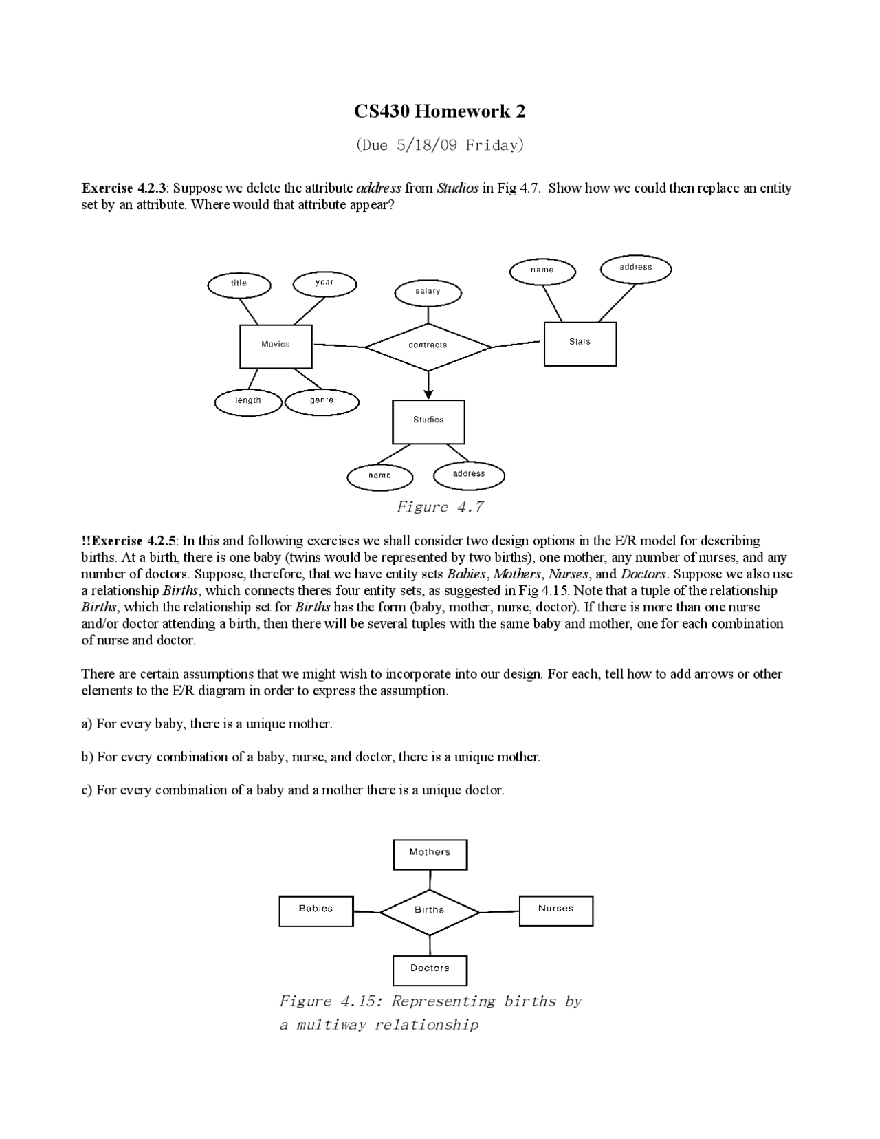 Exercise Questions Of Database Systems Assignment 2 Cs 430