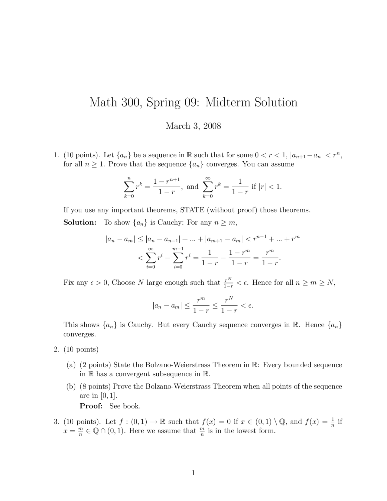 5 Solved Questions On Analysis Midterm Exam Math 300 Docsity