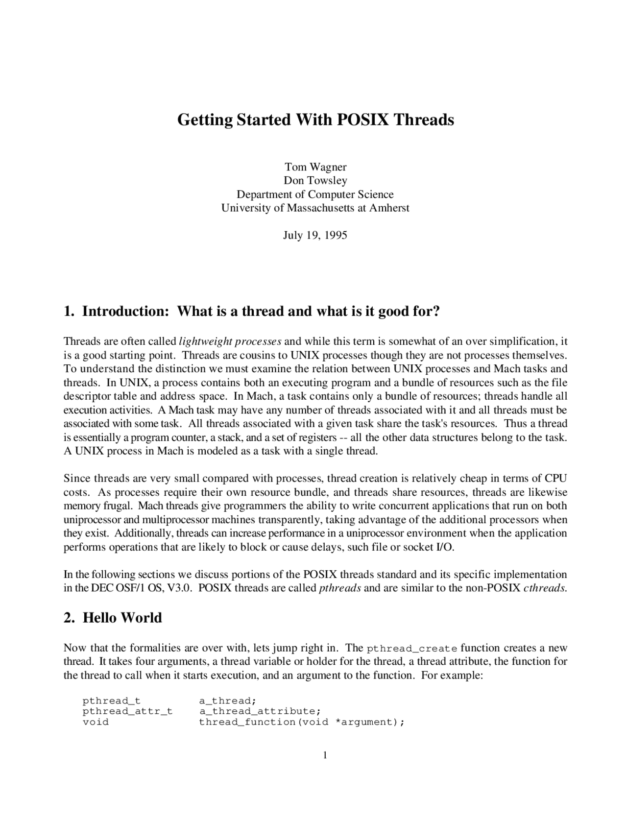 Getting Started With Posix Threads Parallel Programming Cpsc 390 Docsity