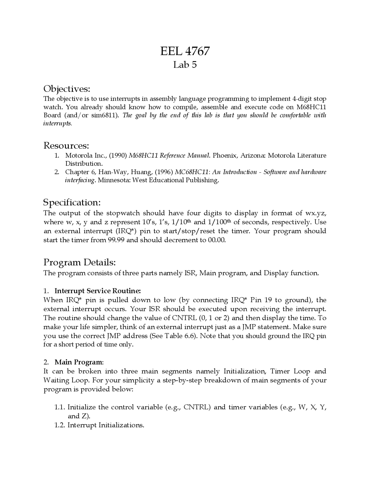 Lab 5 An Introduction Software And Hardware Interfacing Eel 4767