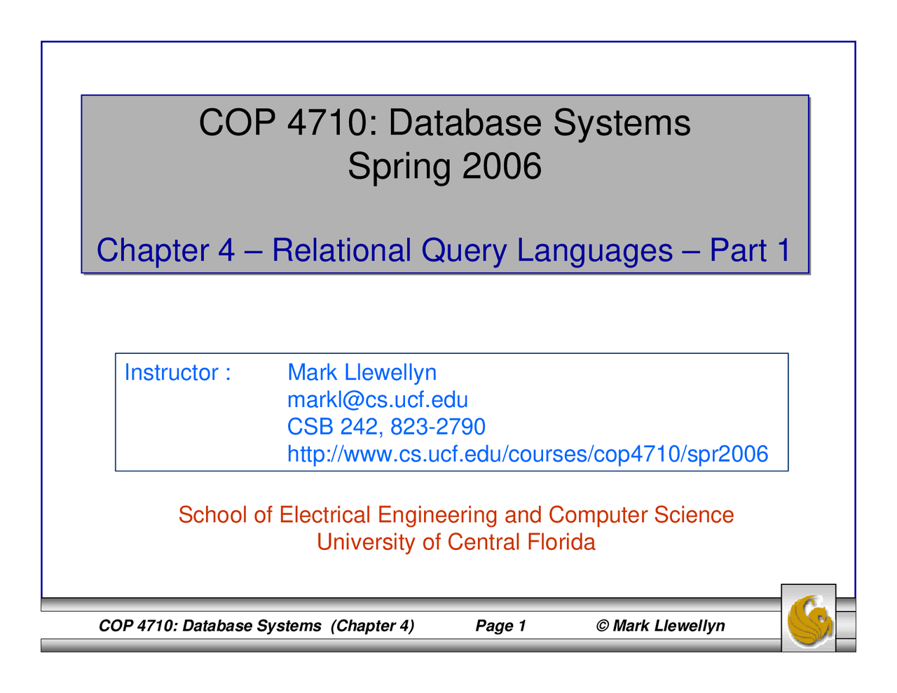 Relational Query Languages Database Systems Cop 4710 Docsity