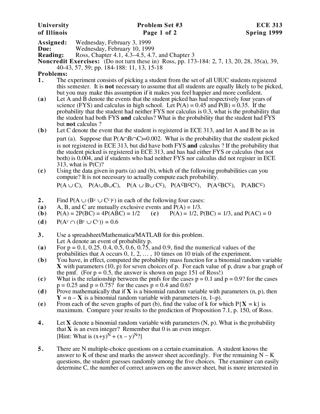 Problem Set 3 - Probability with Engineering Applications | ECE 313 ...