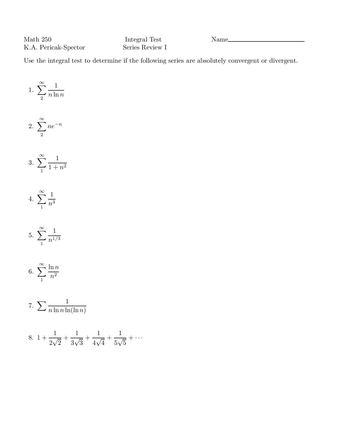 Integral Test 1 Review Sheet - Calculus II | MATH 250 - Docsity