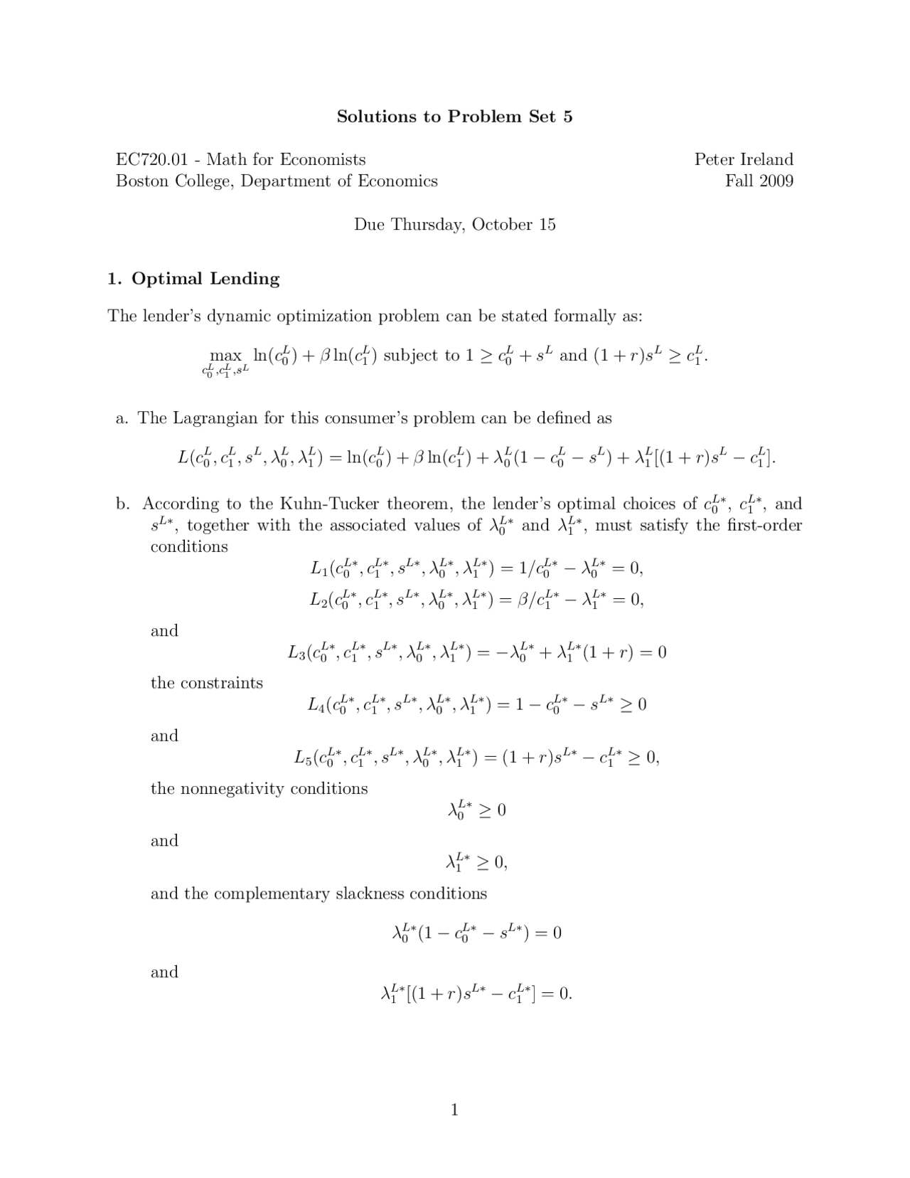 Mathematics for Economists - Solutions to Problem Set 5 | EC 720 ...