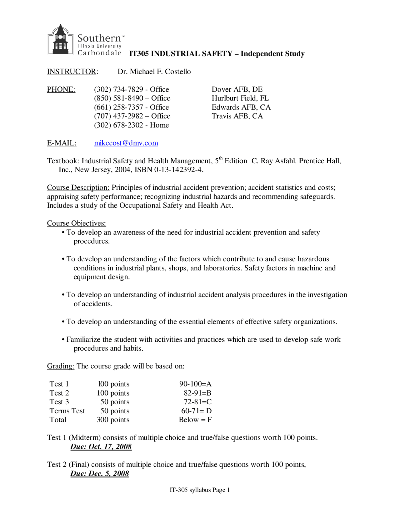 Syllabus Schedule For Industrial Safety It 305 Docsity