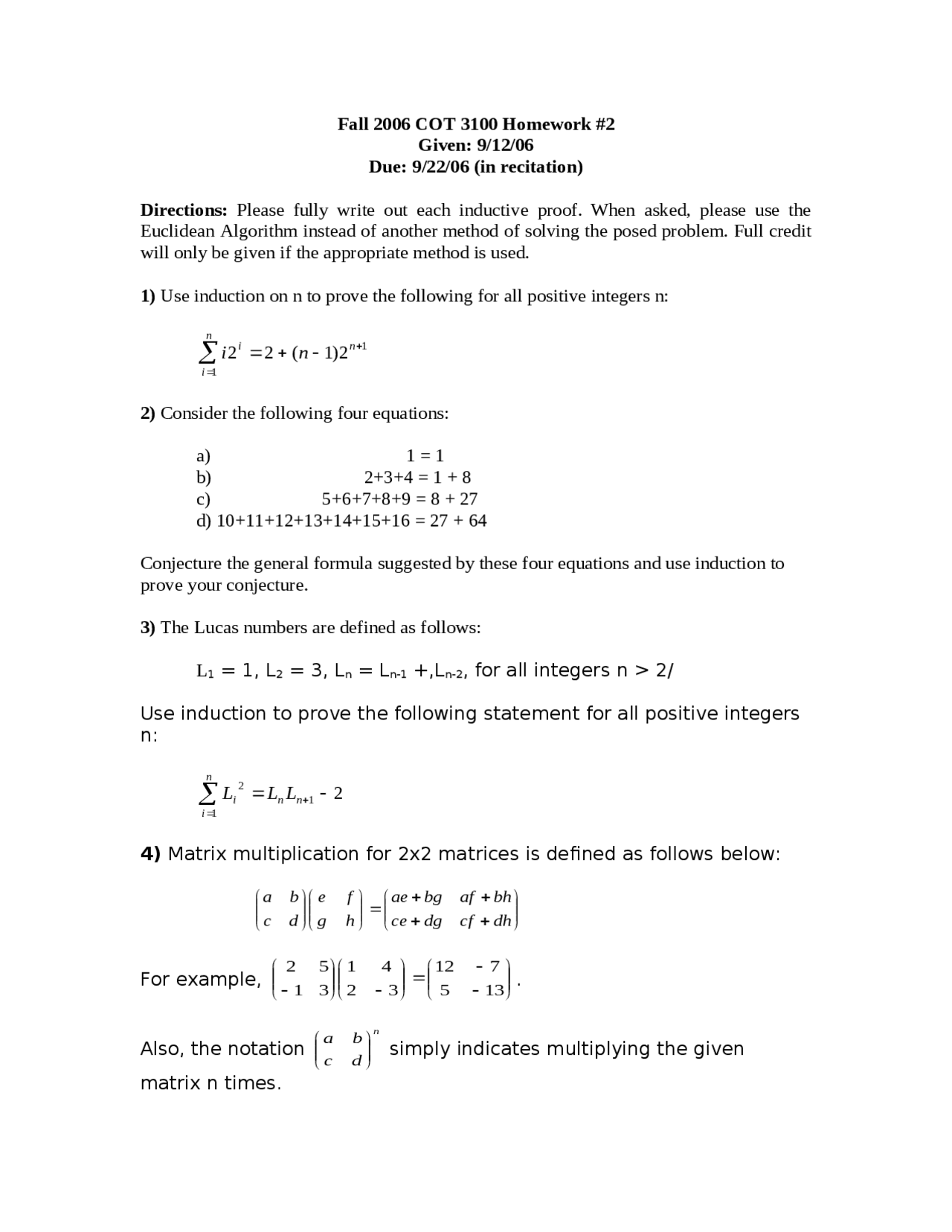 Introduction To Discrete Structures Homework 2 Cot 3100 Docsity