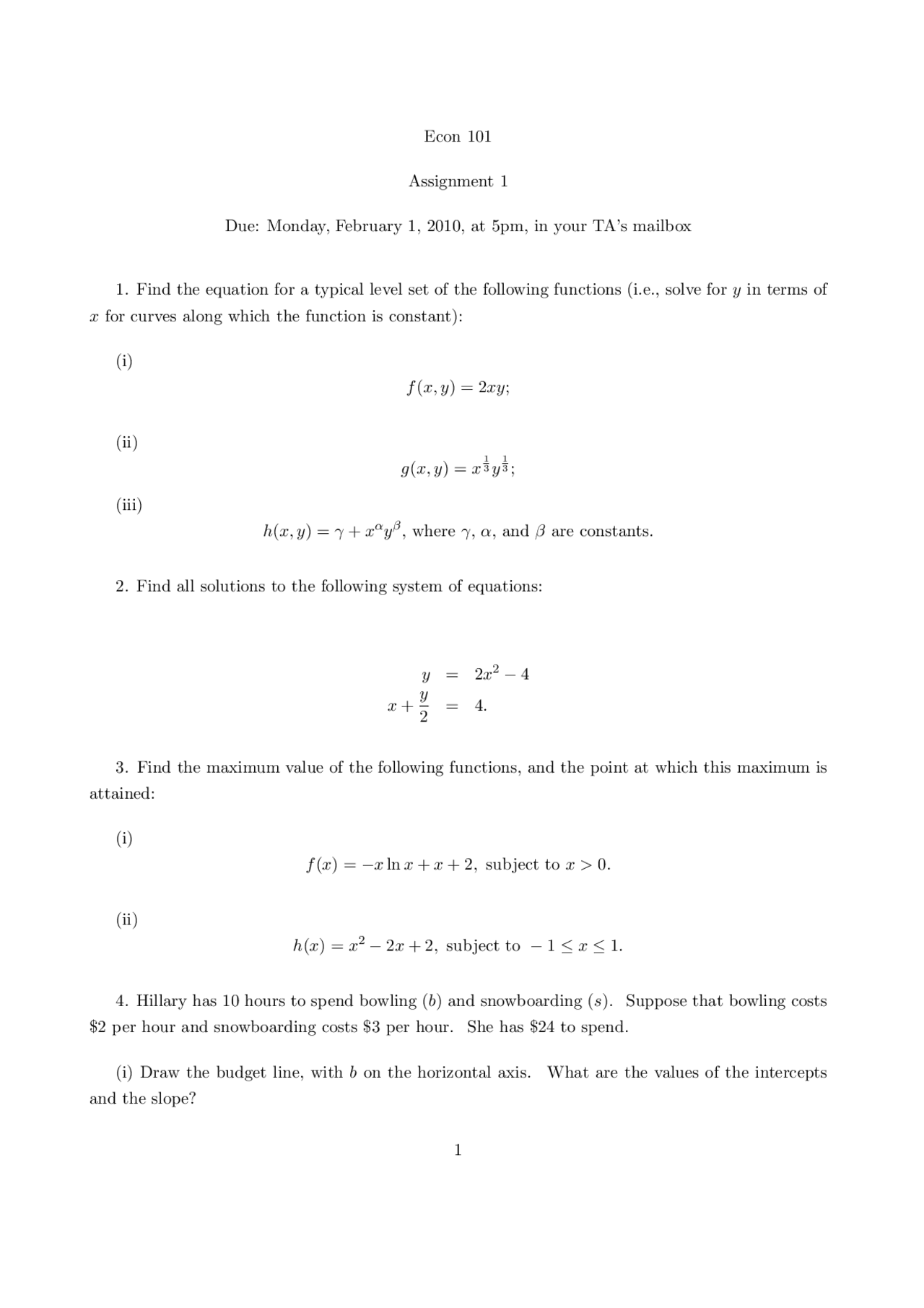 Microeconomic Theory Assignment 1 Econ 101 Assignments