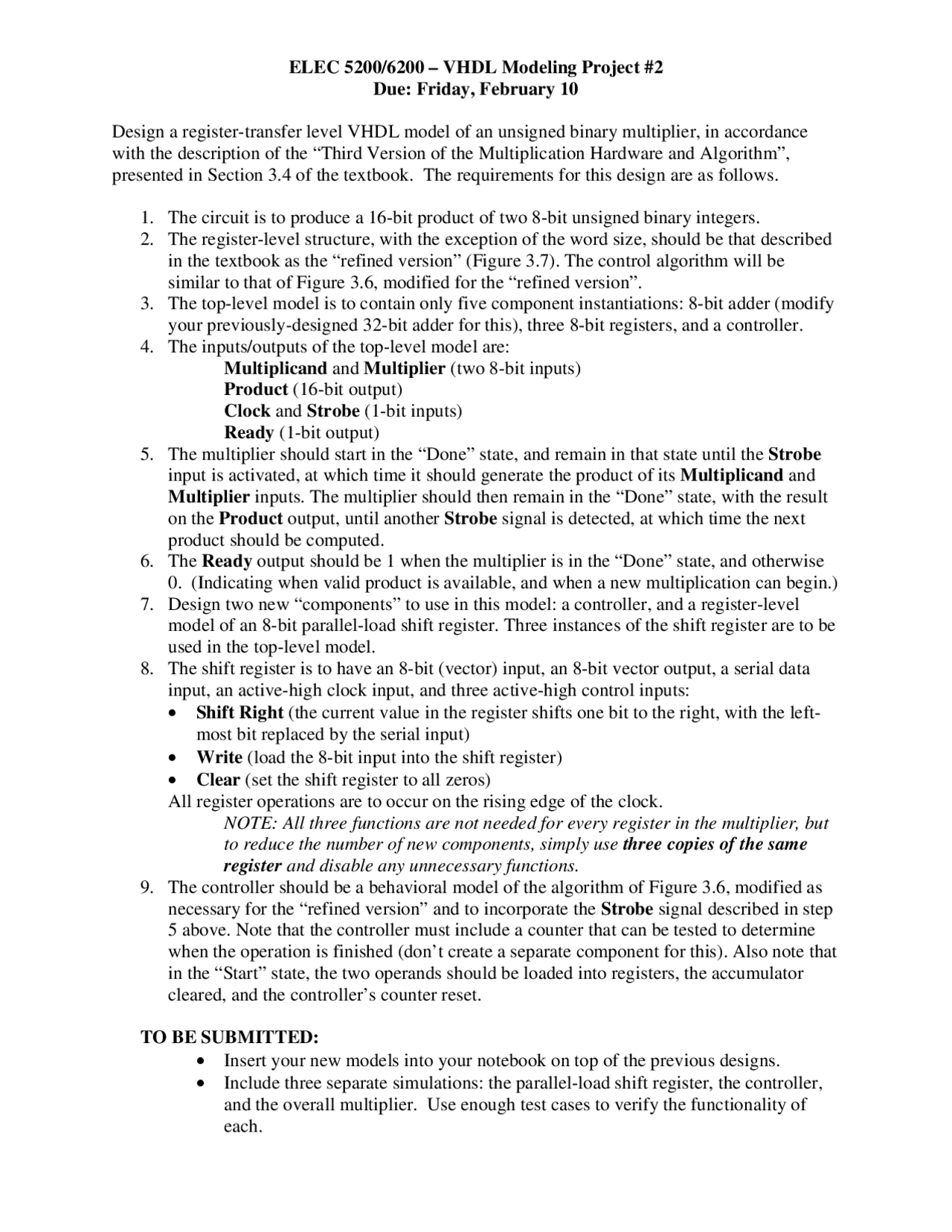 Vhdl Modeling Project 2 Computer Architecture And Design Elec 5200 Docsity