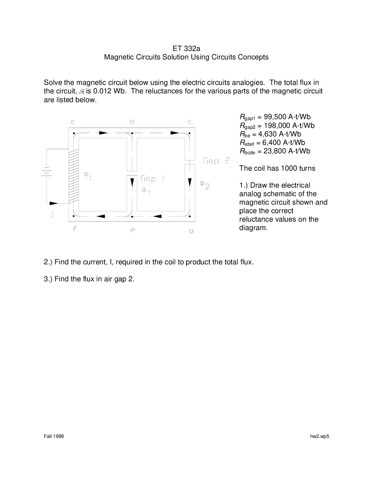 Magnetic Circuits Solution Using Circuits Concepts Et 332a Docsity