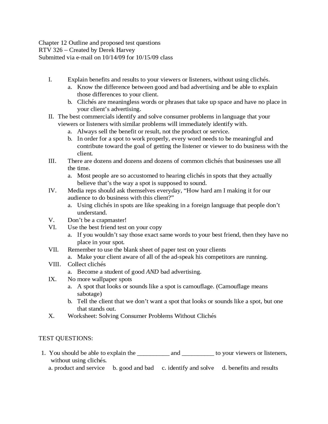 Exam Questions - Radio-TV Commercial Practices | RTV 326 | Study notes ...