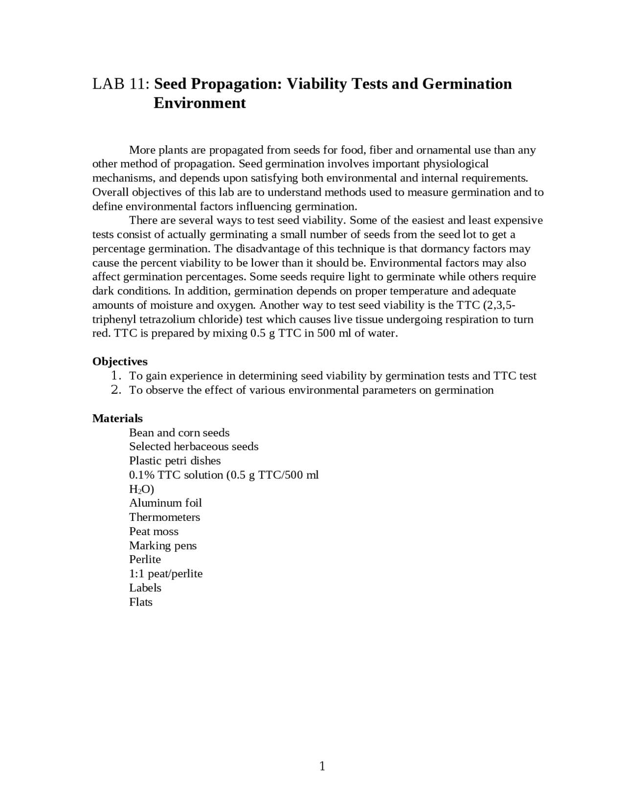 LAB 11: Seed Propagation: Viability Tests and Germination Environment ...