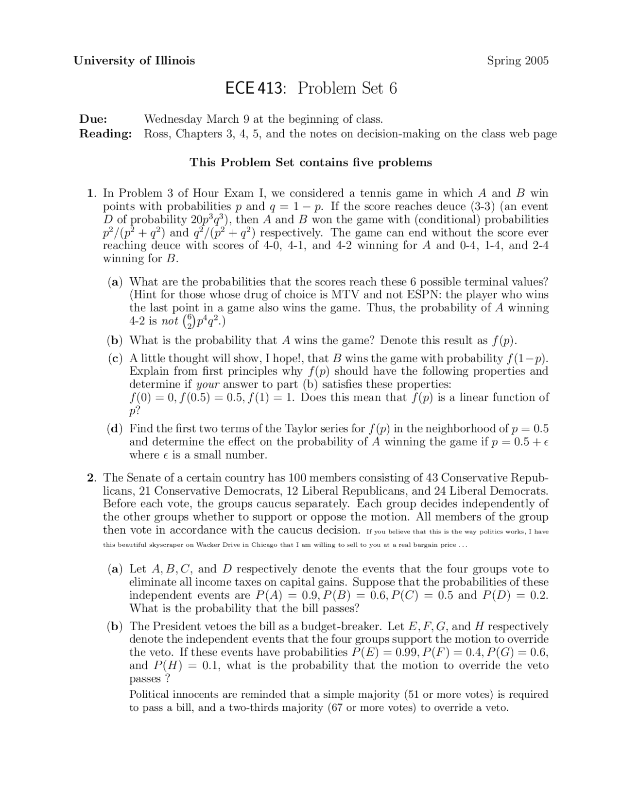 Probability with Engineering Applications - Problem Set 6 | ECE 313 ...
