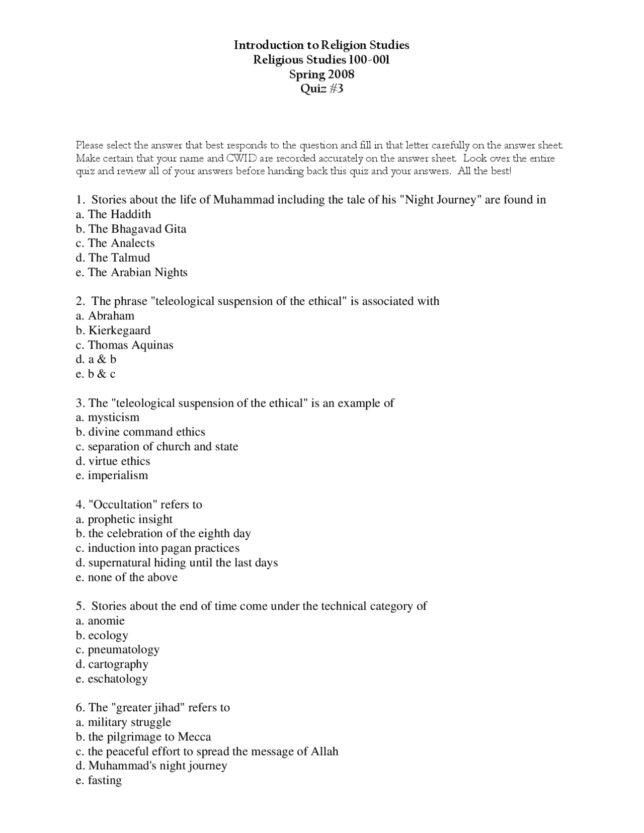 30 Multiple Choice Questions on Introduction to Religious Studies | REL ...