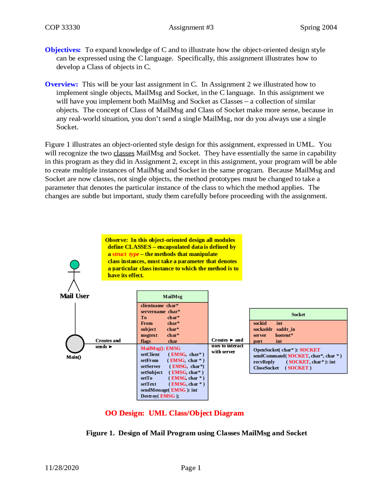 C Language Object Oriented Programming Assignment 3 Cop 3330