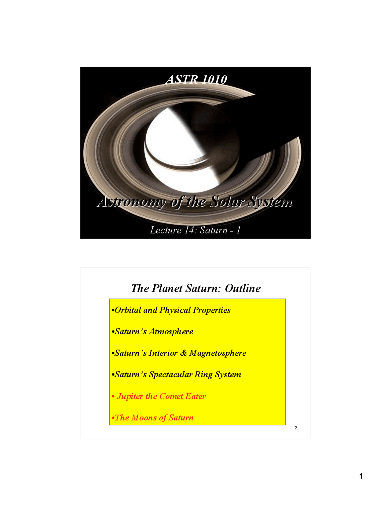 The Planet Saturn In Astronomy Of Solar System Outline Astr 1010