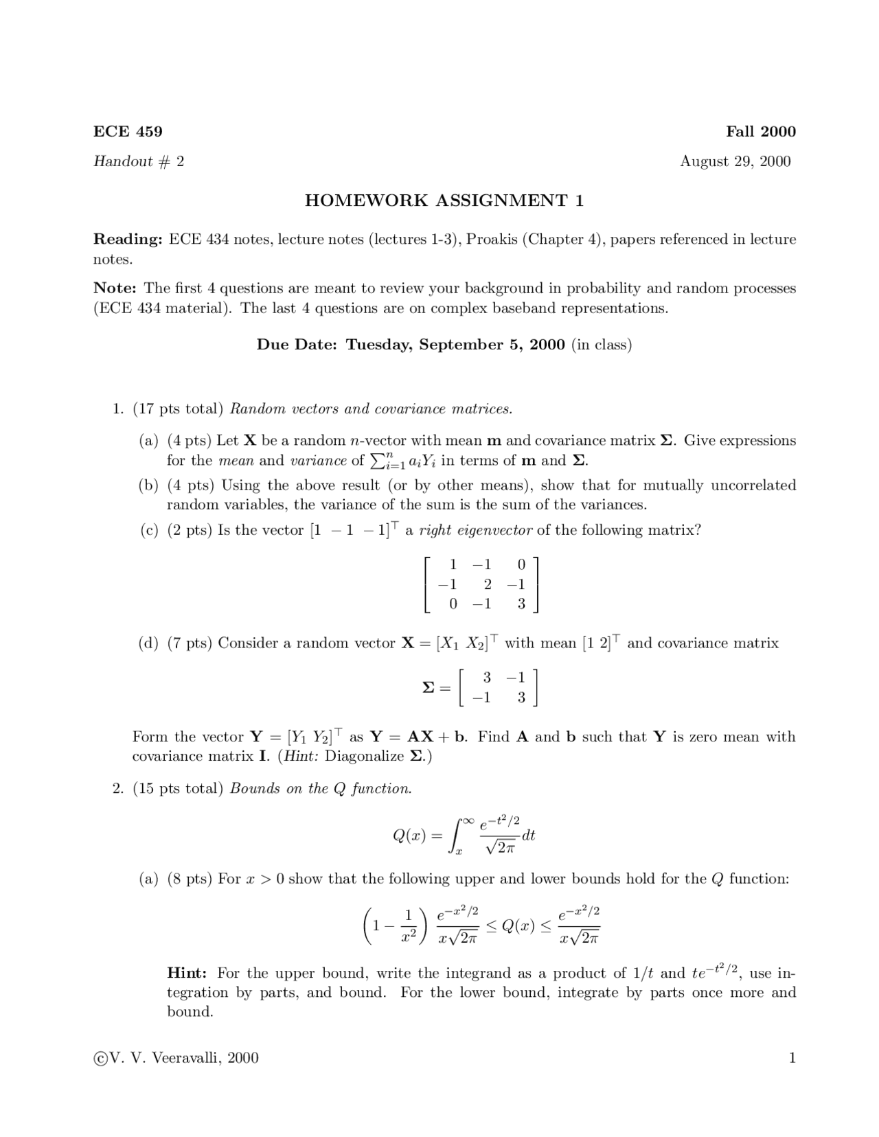 Assignment 1 Problems for Communications Systems | ECE 459 | Assignments Digital Communication ...