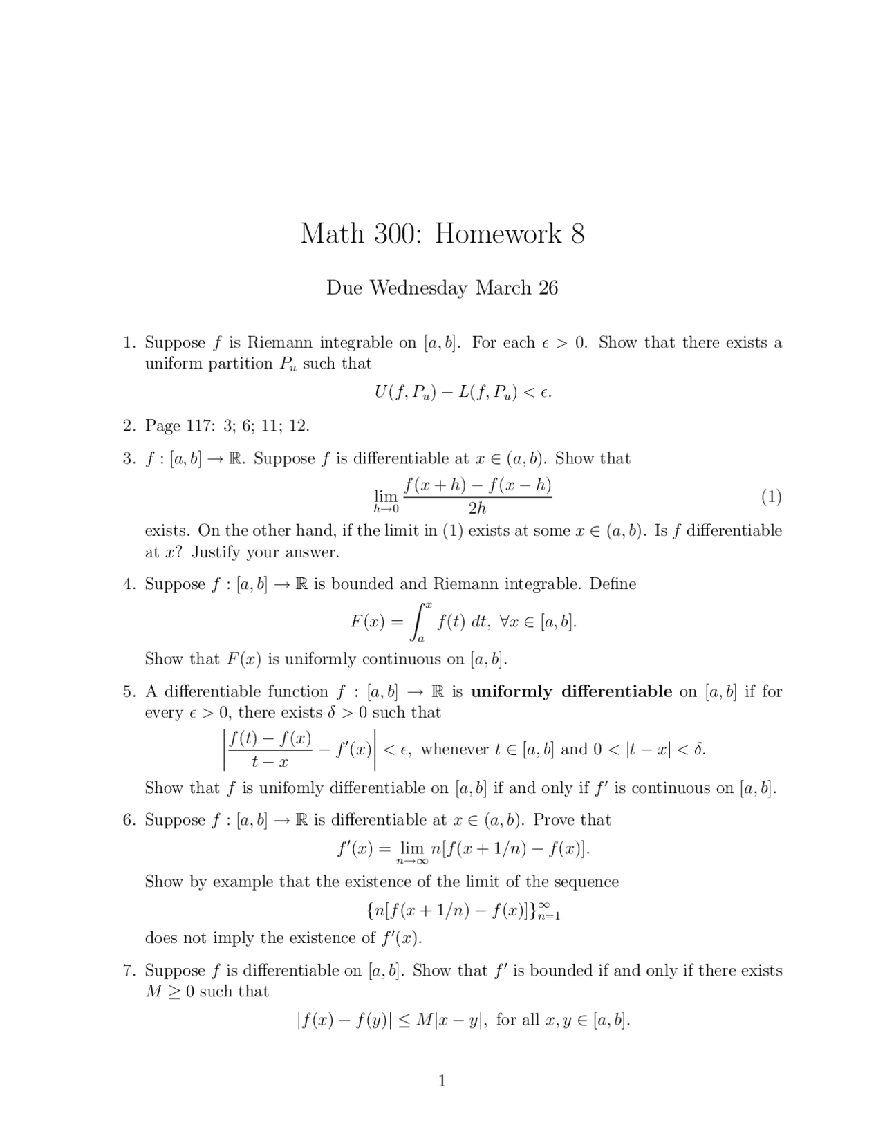 7 Questions For Assignment 8 Topics In Analysis Math 300 Docsity