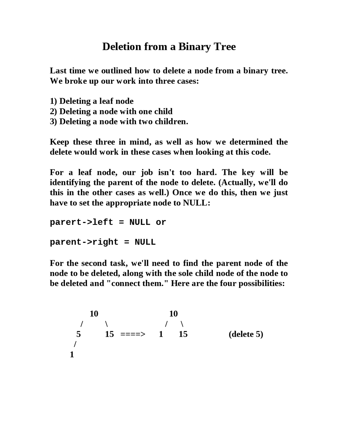 Notes on Deletion from a Binary Tree - Computer Science I | COP 3502 ...