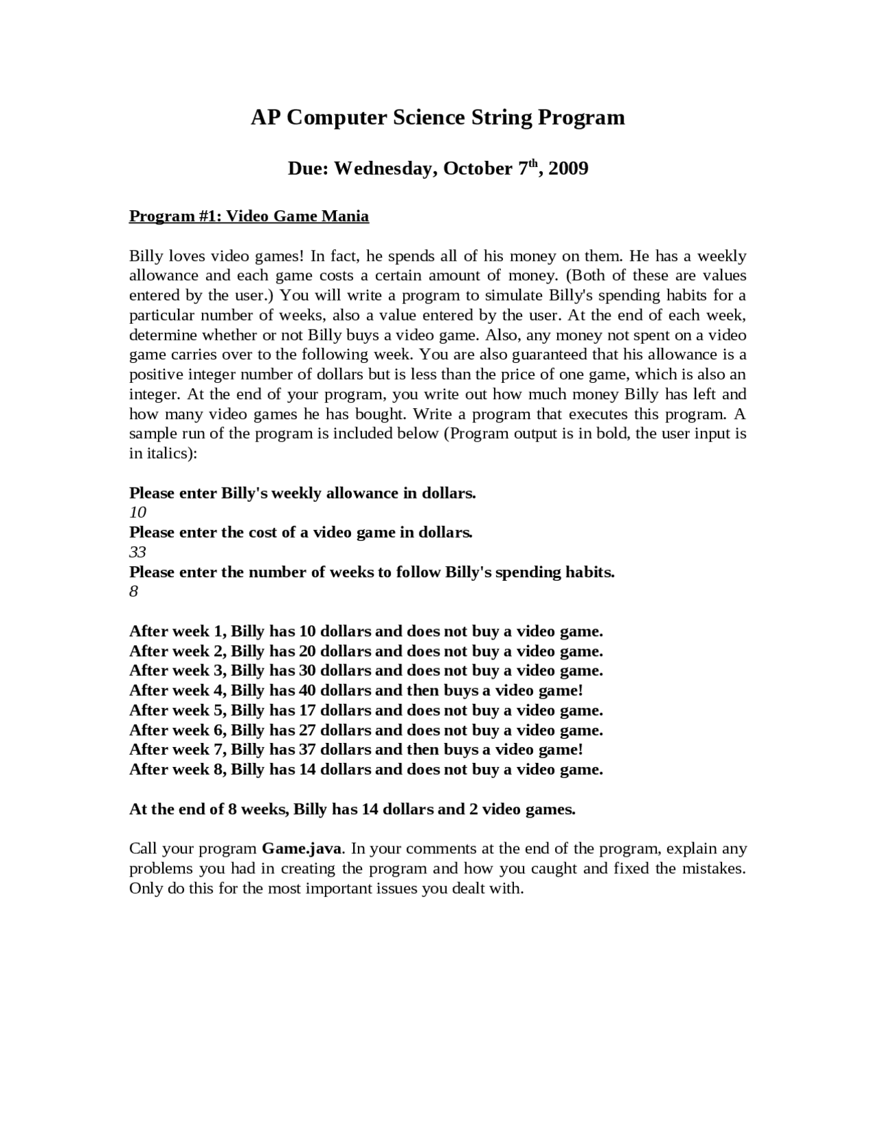 Ap Computer Science String Program Object Oriented Programming Cop