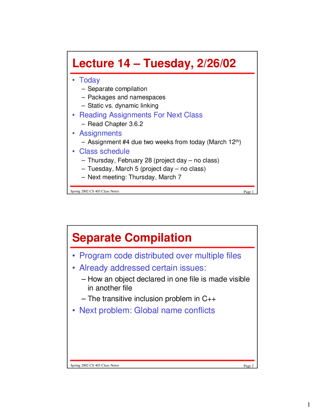 Separate Compilations In Programming Language Syllabus Cs 403 Docsity