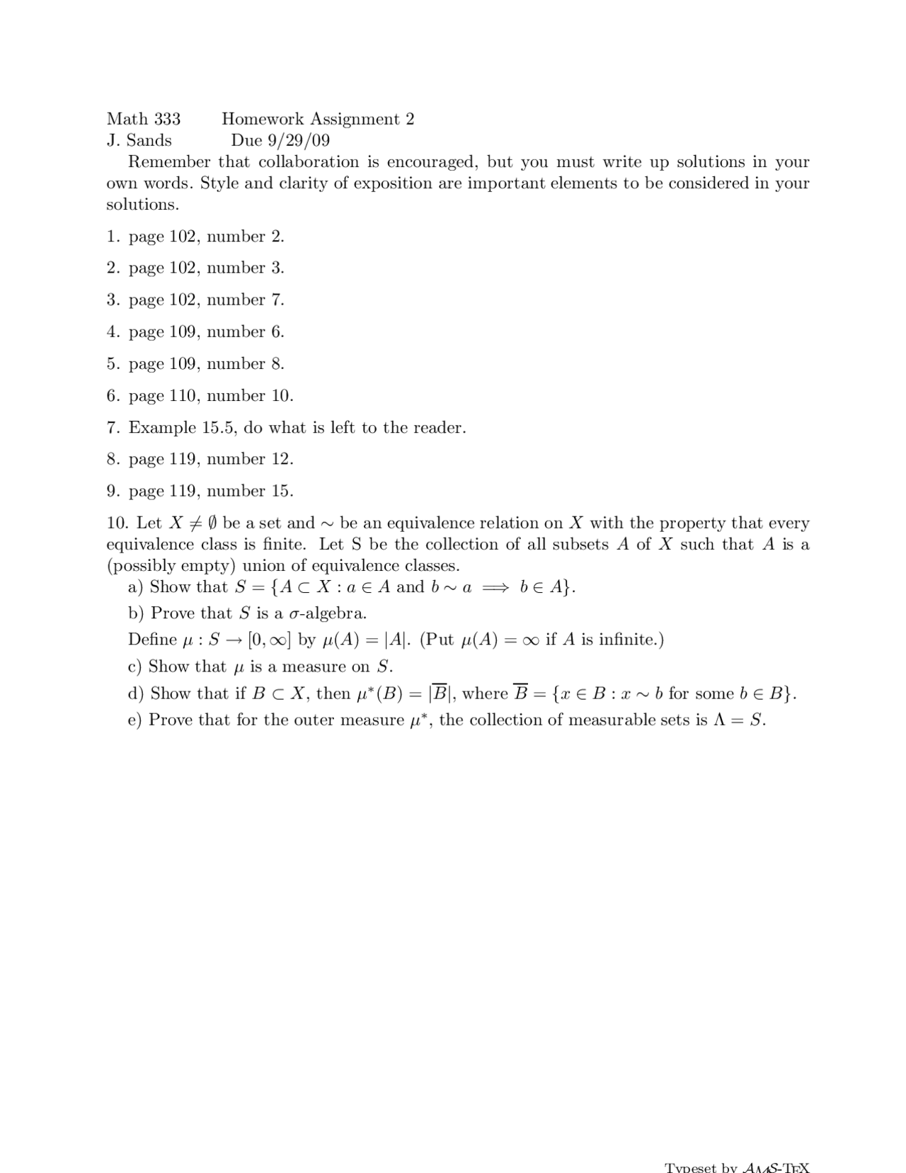 Homework 2 Questions Theory Functions Real Variables Math 333 Docsity