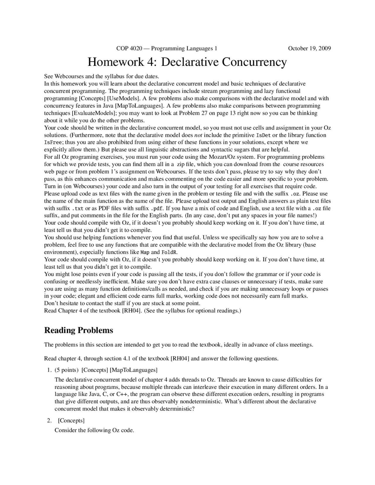 The Declarative Concurrency In Programming Language I Homework 4 Cop 4020 Docsity