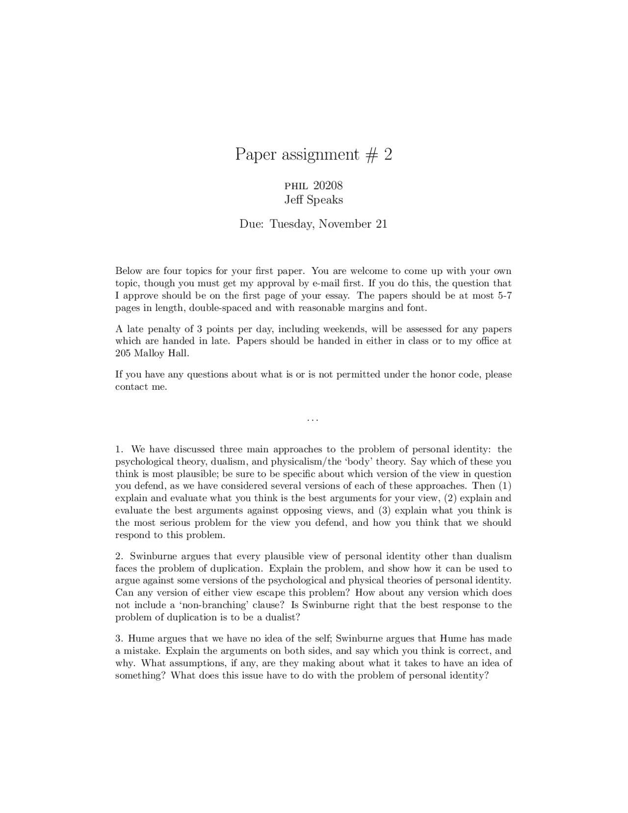 Assignment 2 Questions Minds Brains And Persons Phil 20208 Docsity
