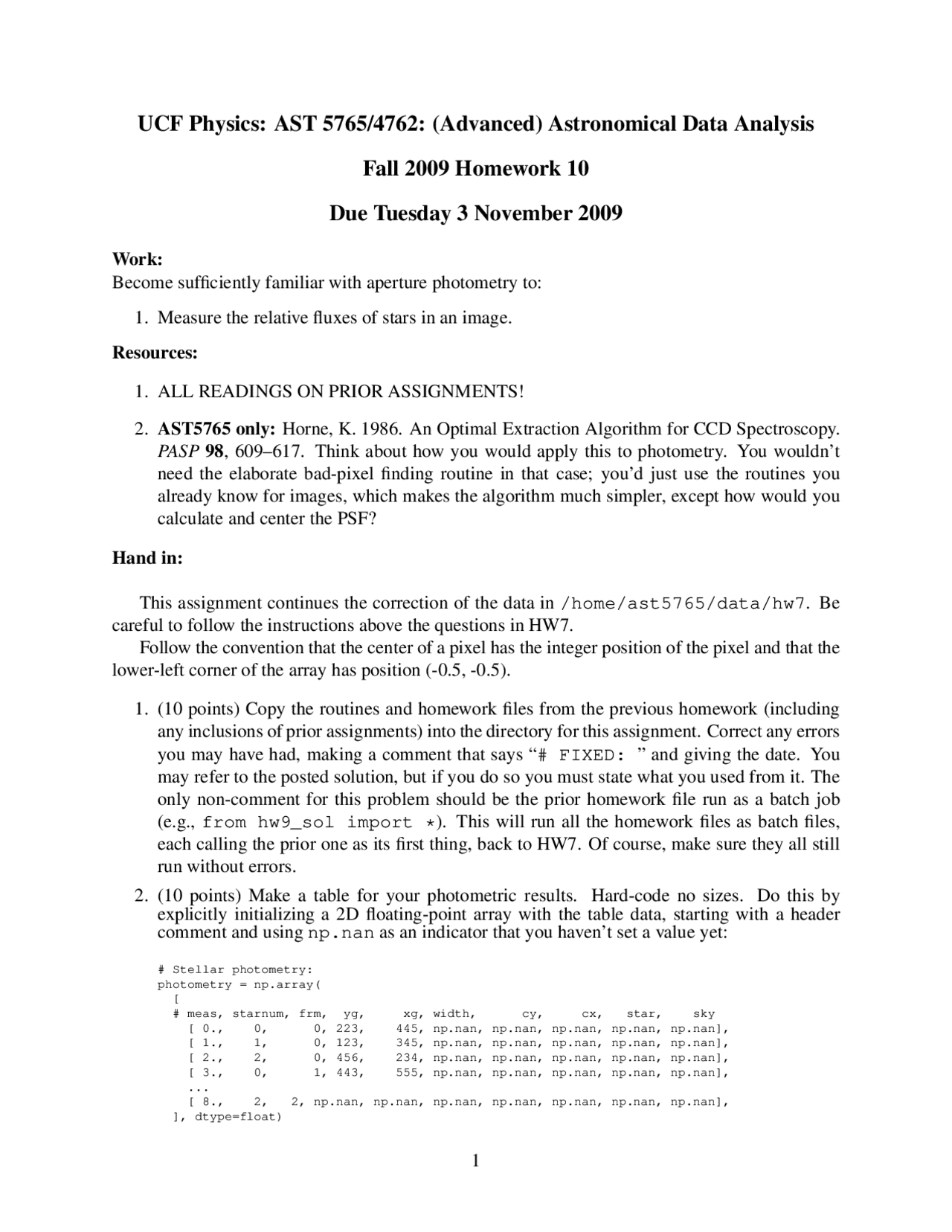 Homework 10 For Advance Astronomical Data Analysis Ast 5765 Docsity