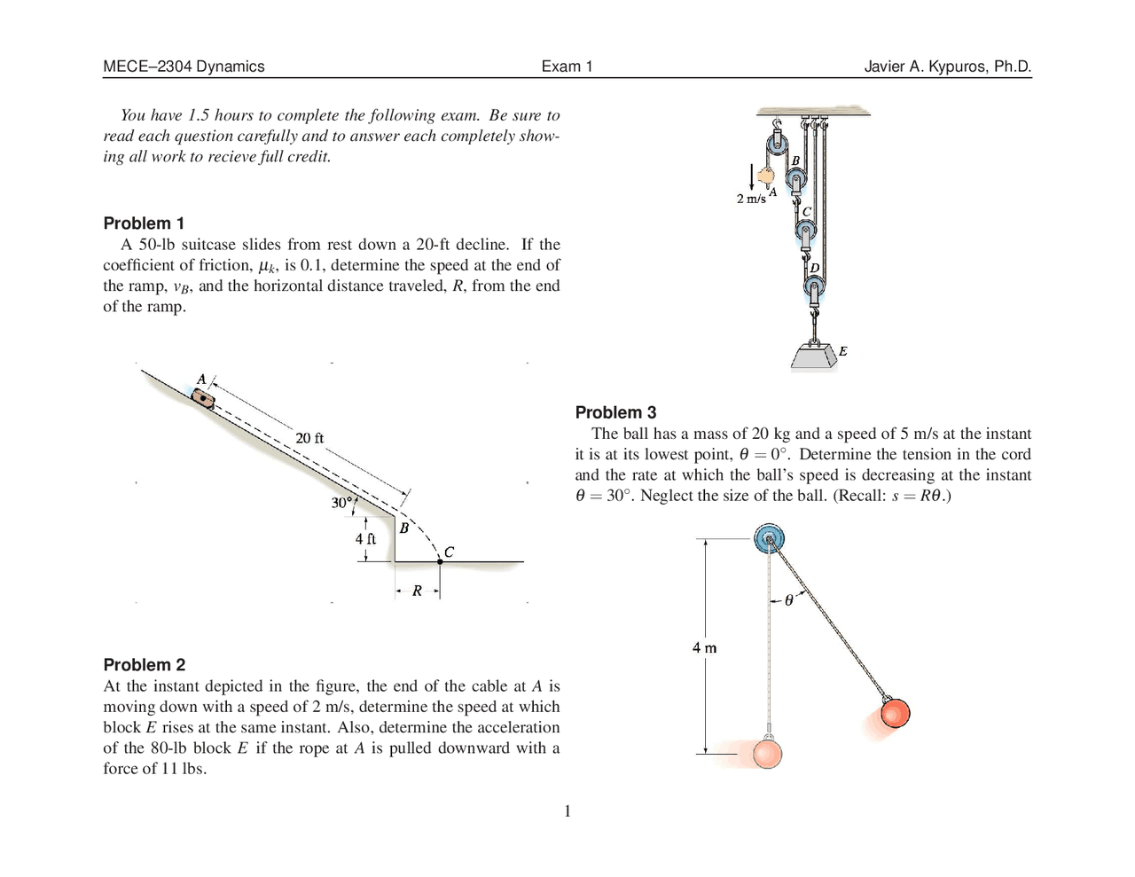 Dynamics Questions For Exam 1 Mece 2304 Exams Dynamics Docsity