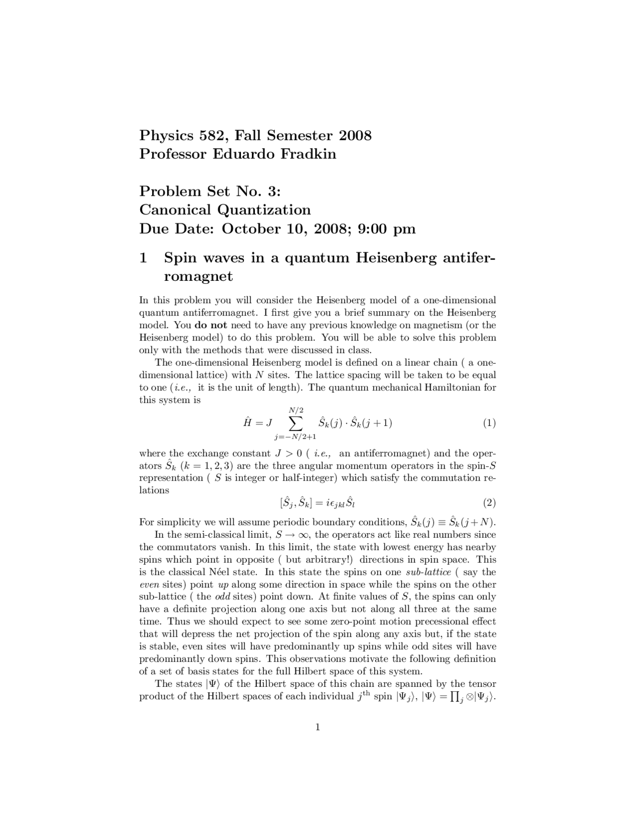 Canonical Quantization Notes For Problem Set 3 Phys 582 Docsity