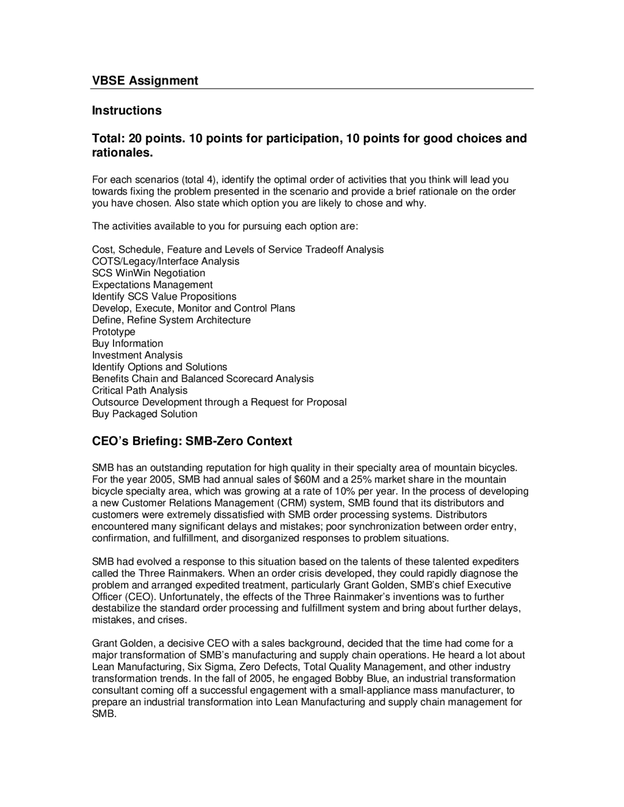 An Introduction To The Smb Organization Structure Assignment Csci 577a Docsity