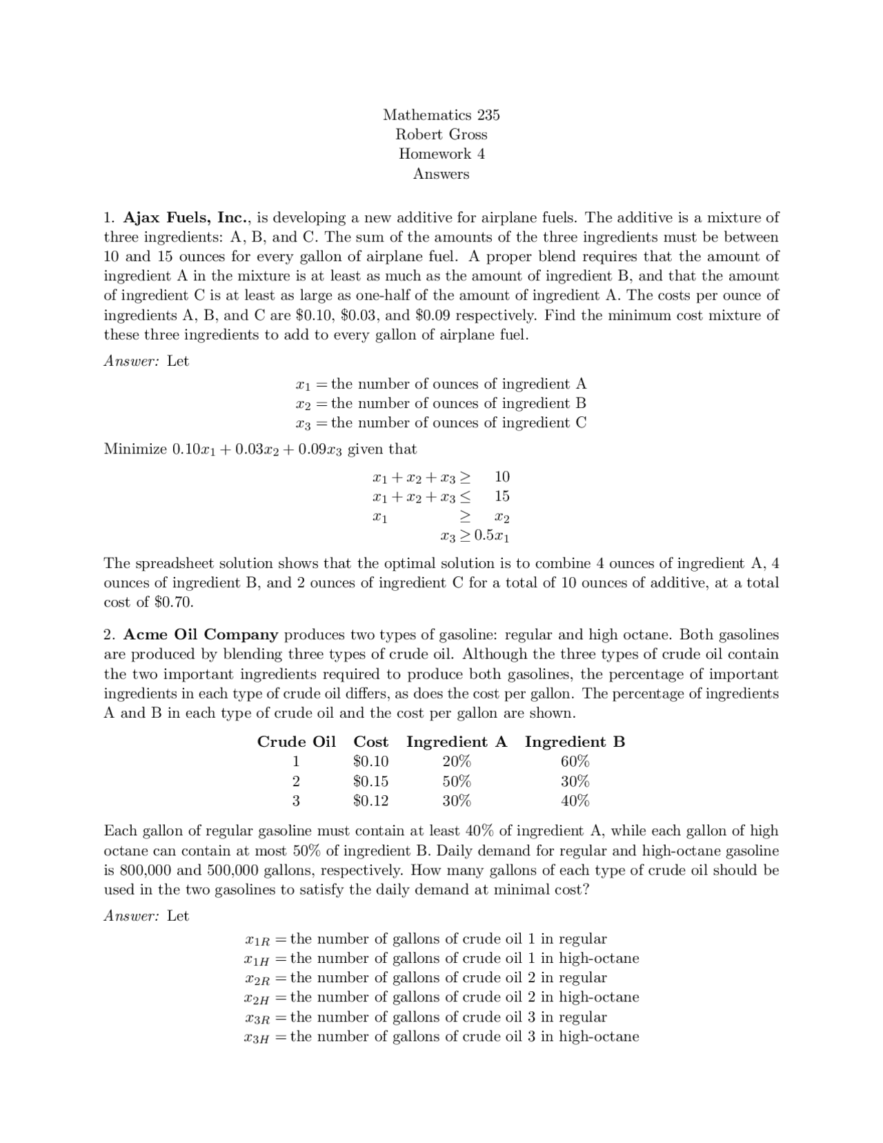 Mathematics for Management Science - Homework 4 Answers | MT 235 - Docsity