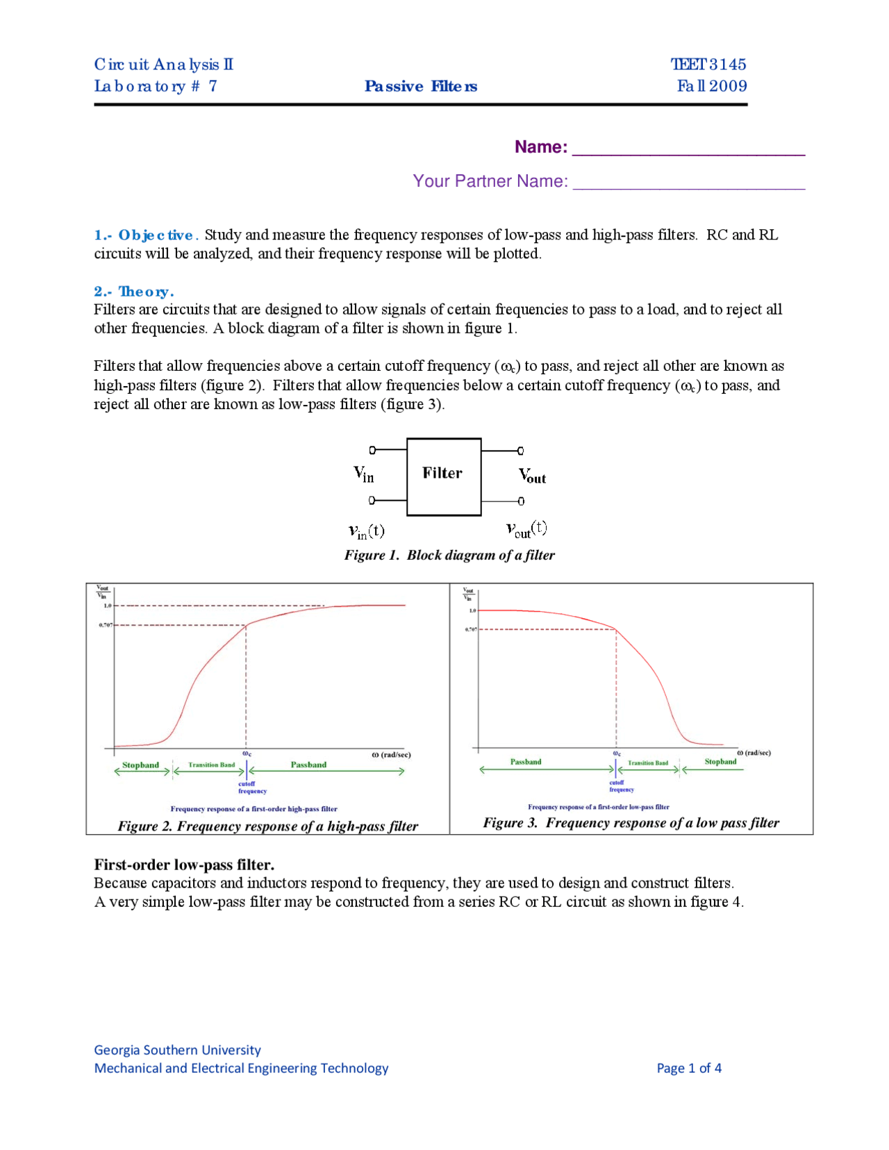 Laboratory 7 Practice - Passive Filters | TEET 3145 - Docsity