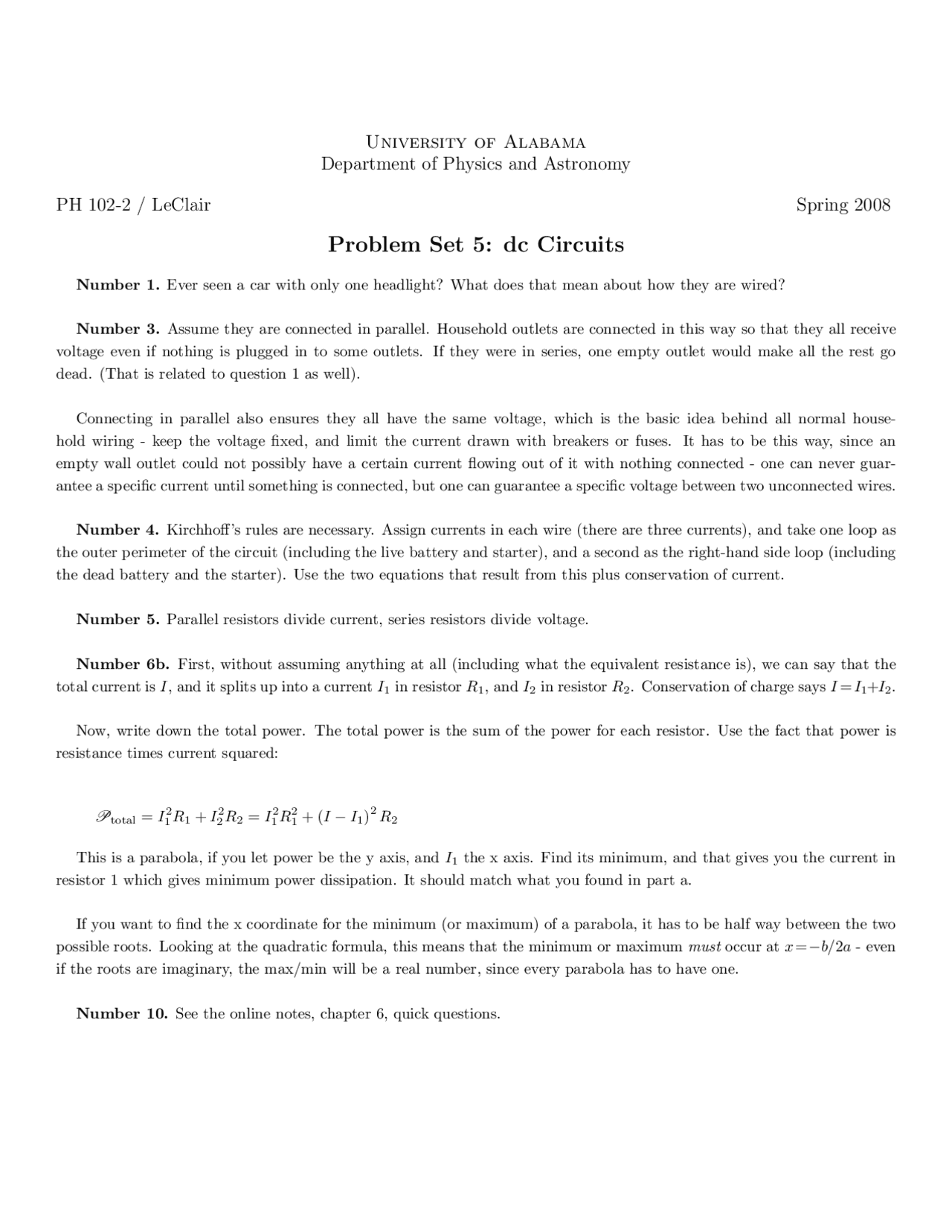 Problem Set 5 Dc Circuit Practice Problems On General Physics Ii Ph