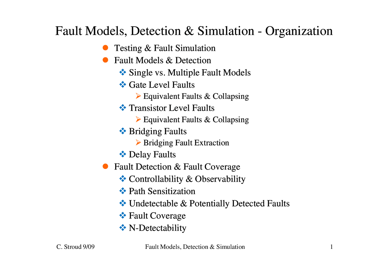 Notes On Fault Models Detection And Simulation Organization Elec