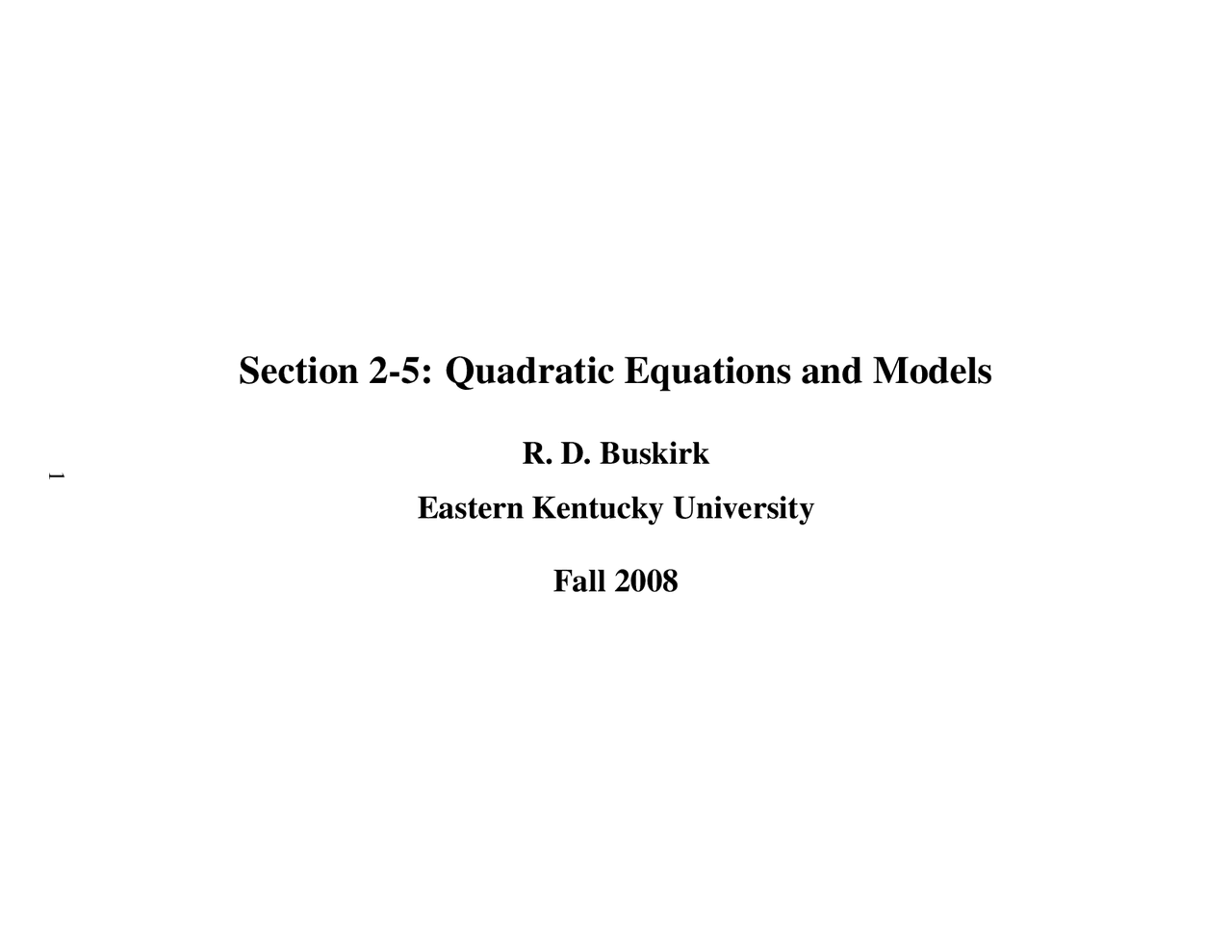 Notes on Quadratic Equations and Models - College Algebra Lab | MAT 107 ...